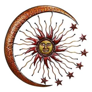 Bellaa Metal Wall Art Sun Moon Stars Celestial Indoor Outdoor Hanging Garden 3D Sculpture Retro Plaques Home Decor Large 36 inch