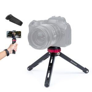 mini camera tripod, moman tabletop short tripod desktop tr01 with 1/4 and 3/8 screw mount and function leg cnc aluminum tripod for dslr camera/gopro/video/camcorder, max payload of 176 lbs/80kg, red