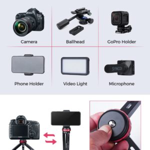 Mini Camera Tripod, Moman Tabletop Short Tripod Desktop TR01 with 1/4 and 3/8 Screw Mount and Function Leg CNC Aluminum Tripod for DSLR Camera/GoPro/Video/Camcorder, Max Payload of 176 Lbs/80Kg, Red