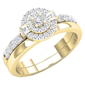 dazzlingrock collection 0.45 carat (ctw) 14k white diamond ladies bridal engagement ring set 1/2 ct, yellow gold, size 7.5