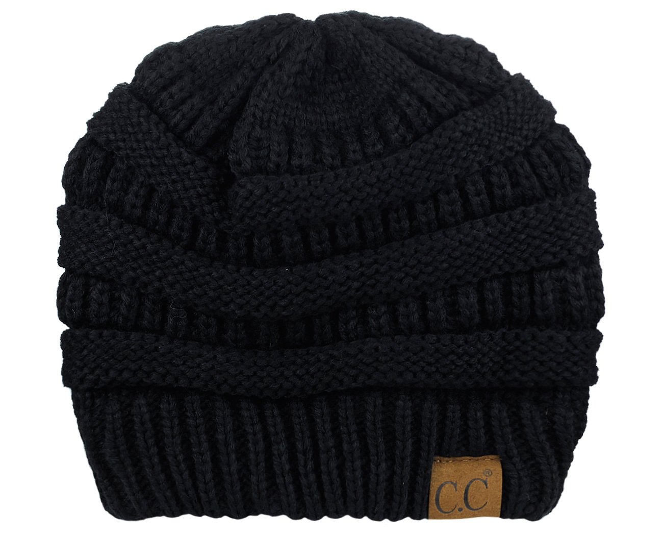 C.C Unisex Chunky Soft Stretch Cable Knit Warm Fuzzy Lined Skully Beanie, Black