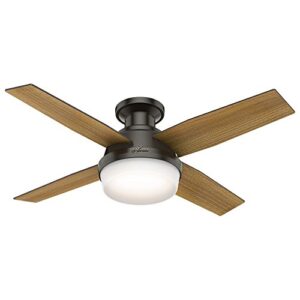 hunter fan company, 59445, 44 inch dempsey noble bronze low profile ceiling fan with led light kit and handheld remote