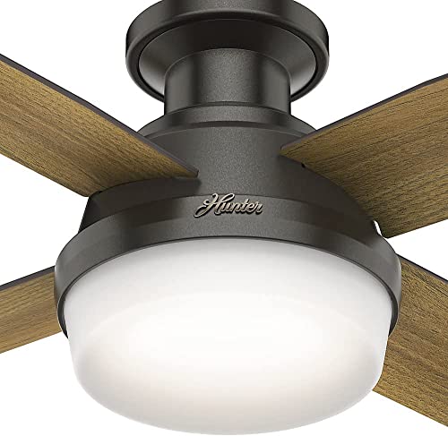 Hunter Fan Company, 59445, 44 inch Dempsey Noble Bronze Low Profile Ceiling Fan with LED Light Kit and Handheld Remote