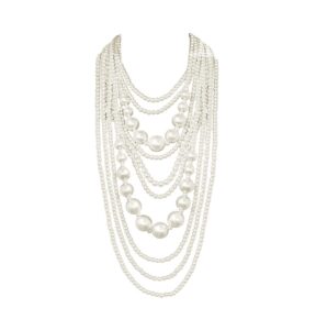 women's chunky multi-strand faux pearl statement necklace and earrings set (cream - style b)