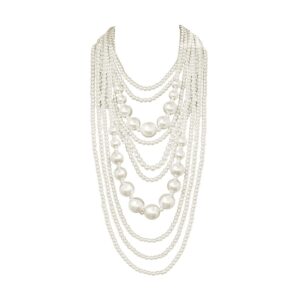 Women's Chunky Multi-Strand Faux Pearl Statement Necklace and Earrings Set (Cream - Style B)