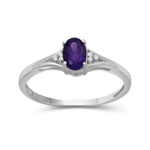 jewelexcess amethyst ring february birthstone jewelry – 1/2 carat amethyst sterling silver ring jewelry with white diamond accent – gemstone rings with hypoallergenic sterling silver band