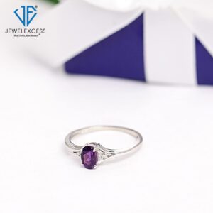 JEWELEXCESS Amethyst Ring February Birthstone Jewelry – 1/2 Carat Amethyst Sterling Silver Ring Jewelry with White Diamond Accent – Gemstone Rings with Hypoallergenic Sterling Silver Band