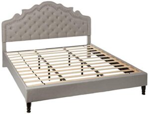 homelife premiere classics 51" tall platform bed with cloth headboard and slats - king (light grey linen)