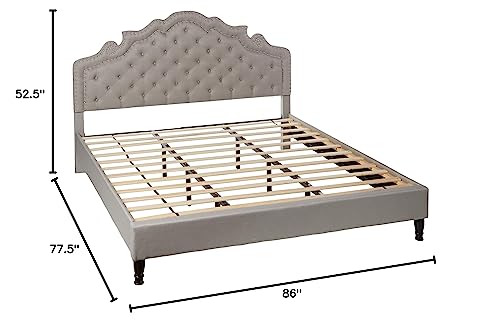 HomeLife Premiere Classics 51" Tall Platform Bed with Cloth Headboard and Slats - King (Light Grey Linen)