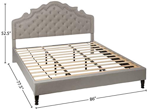 HomeLife Premiere Classics 51" Tall Platform Bed with Cloth Headboard and Slats - King (Light Grey Linen)