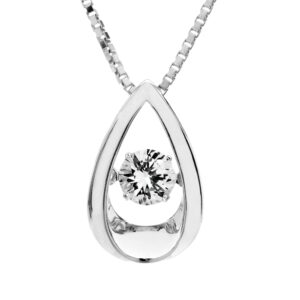 serafina ❤ dancing white sapphire tear drop pendant silver necklace | 925 sterling silver egg shape necklace with lab-created white sapphires | 18” italian silver chain