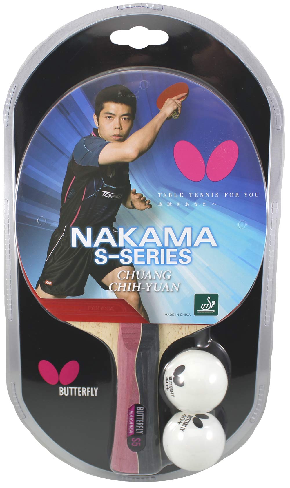 Butterfly Nakama S-5 Table Tennis Racket - Carbon Blade - Pan Asia 2.1mm Rubbers - ITTF Approved