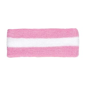 cotton terry cloth stretchy stripe sports headband - pink white