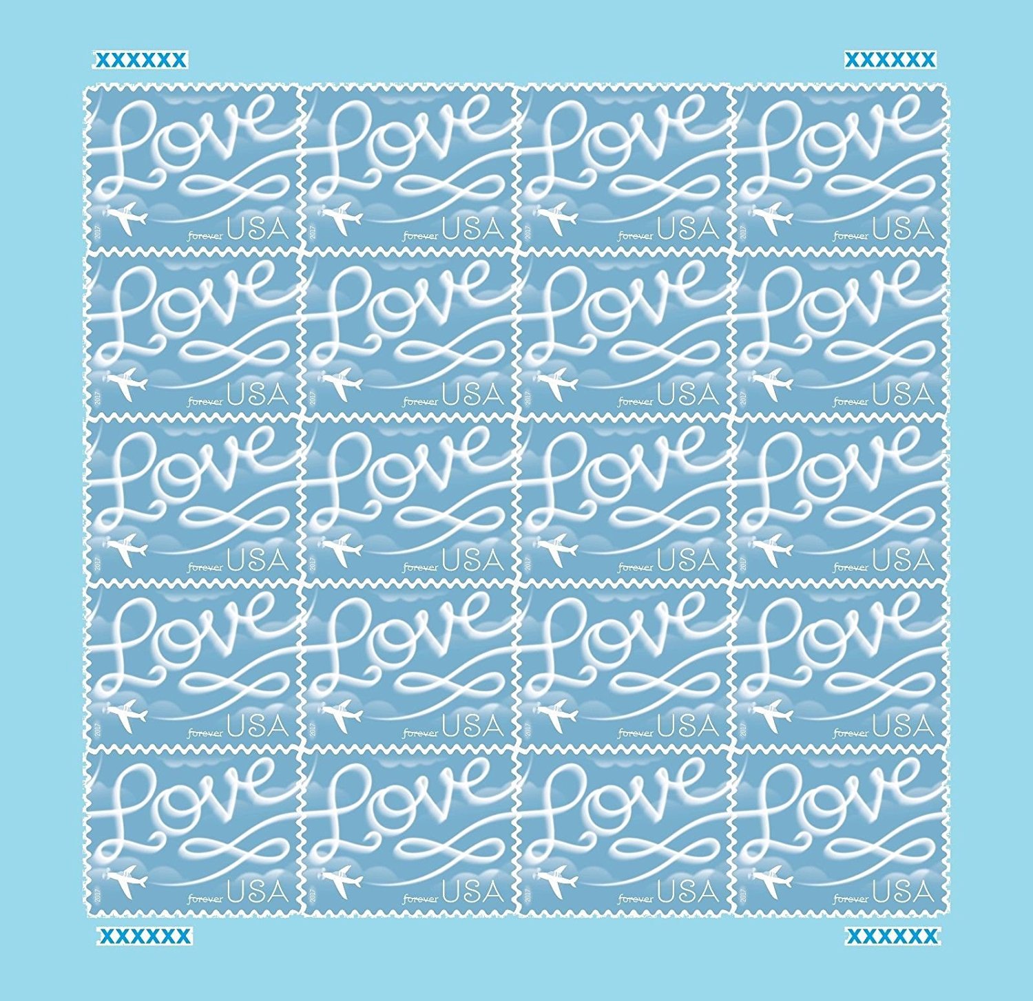 2017 Love Skywriting Wedding Sheet of 20 Forever Stamps Scott 5155