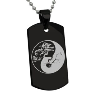 tioneer black stainless steel bonsai tree yin yang symbol dog tag pendant necklace