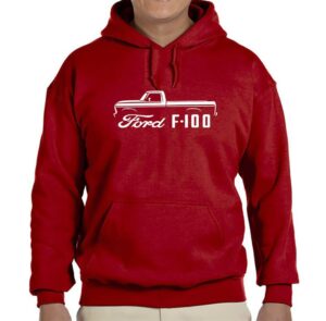 maddmax car art 1973-77 ford f100 pickup truck classic outline design hoodie sweatshirt large red