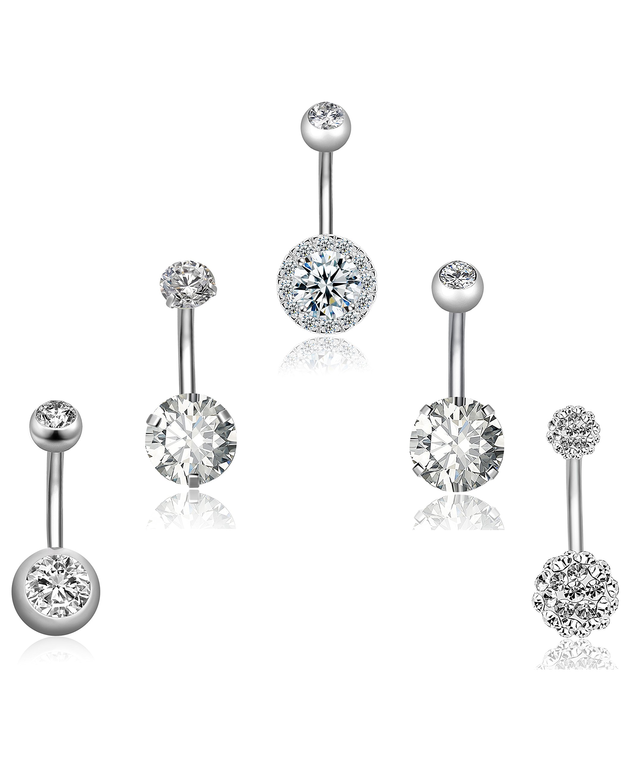 REVOLIA 14G Stainless Steel Belly Button Rings for Women Navel Rings CZ Body Piercing