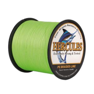 hercules super strong 300m 328 yards braided fishing line 80 lb test for saltwater freshwater pe braid fish lines 4 strands - fluorescent green, 80lb (36.3kg), 0.48mm