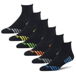 bering men's ankle socks running athletic quarter socks, black, size 9-12, 6 pairs