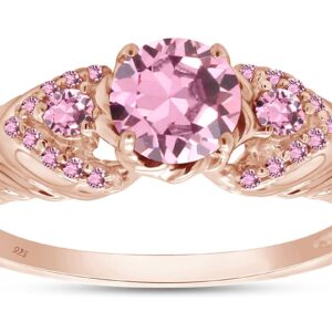 AFFY Simulated Pink Tourmaline Princess Engagement Ring in 14k Rose Gold Over Sterling Silver, Ring Size-9