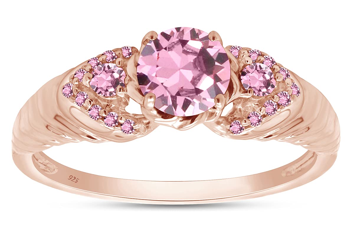 AFFY Simulated Pink Tourmaline Princess Engagement Ring in 14k Rose Gold Over Sterling Silver, Ring Size-9