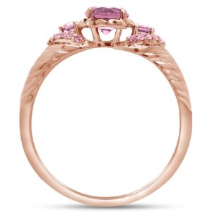 AFFY Simulated Pink Tourmaline Princess Engagement Ring in 14k Rose Gold Over Sterling Silver, Ring Size-9