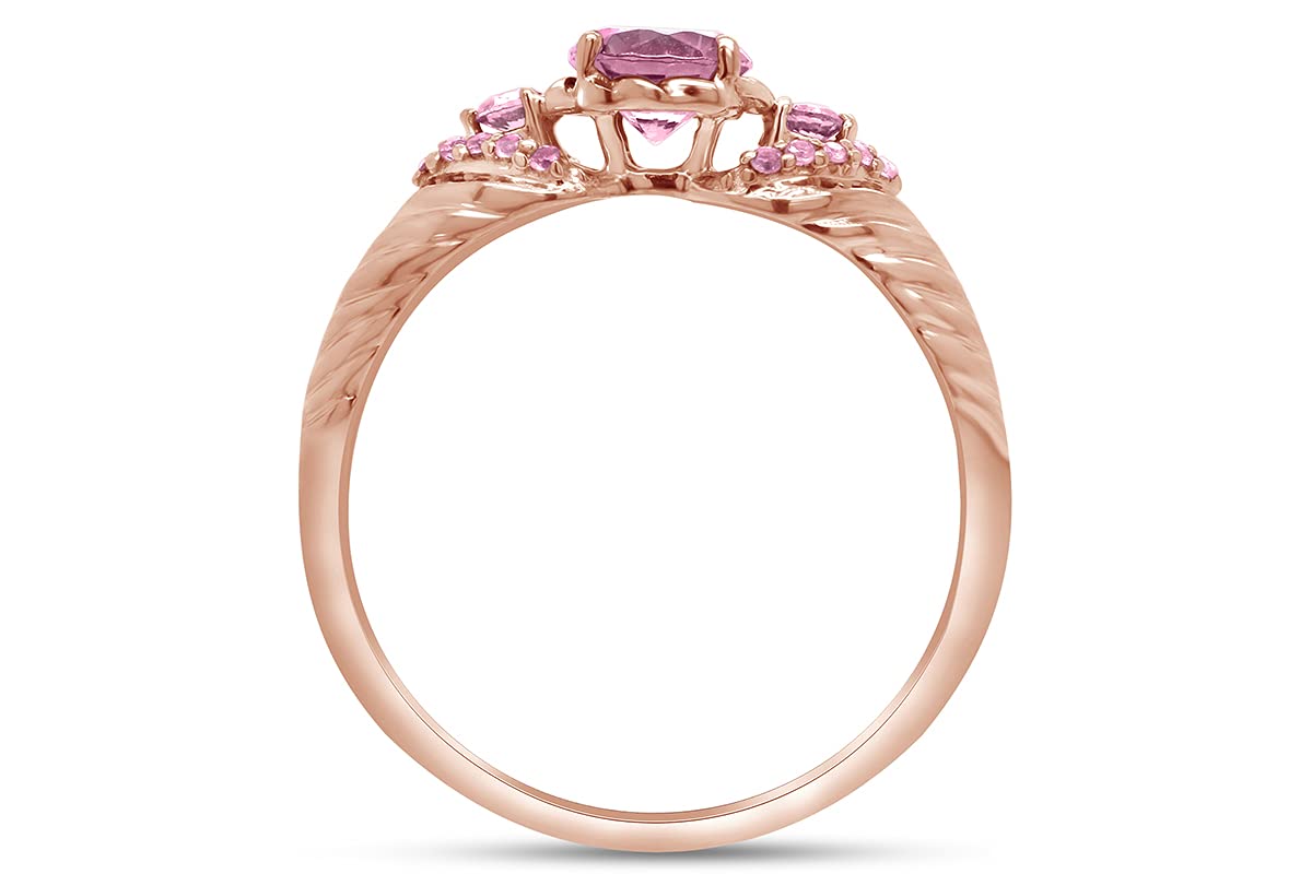 AFFY Simulated Pink Tourmaline Princess Engagement Ring in 14k Rose Gold Over Sterling Silver, Ring Size-9