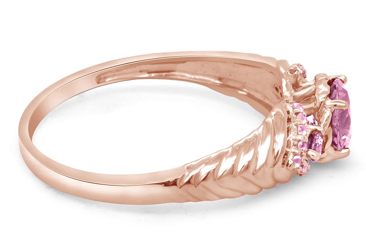 AFFY Simulated Pink Tourmaline Princess Engagement Ring in 14k Rose Gold Over Sterling Silver, Ring Size-9