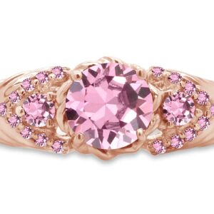 AFFY Simulated Pink Tourmaline Princess Engagement Ring in 14k Rose Gold Over Sterling Silver, Ring Size-9