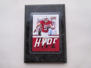 christian mccaffrey stanford cardinal - carolina panthers 2017 score hype rookie card mounted on a "4 x 6" black marble plaque