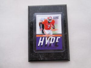 mike williams clemson tigers - l.a. chargers 2017 score rookie hype card mounted on a "4 x 6" black marble plaque