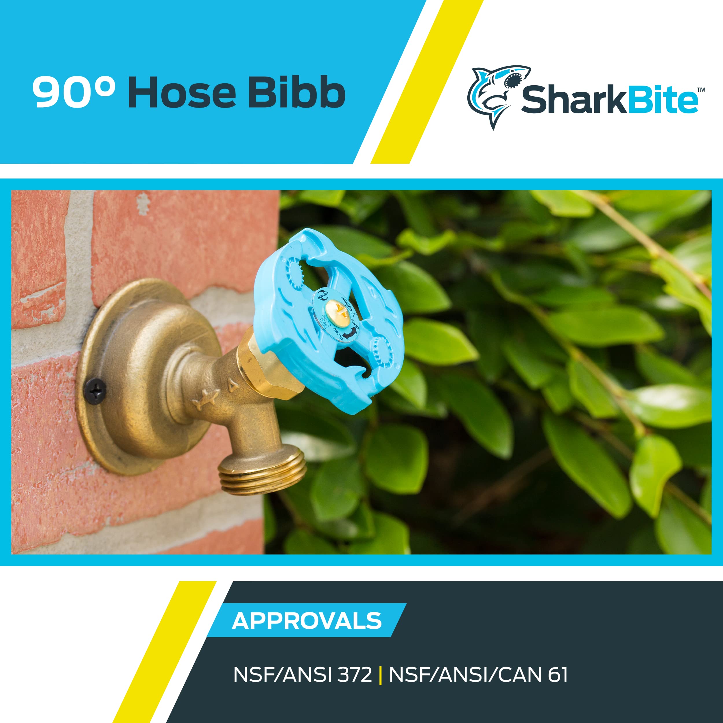 SharkBite 1/2 x 3/4 Inch MHT 90 Degree Hose Bibb, Multi Turn, Push To Connect Brass Plumbing Fitting, PEX Pipe, Copper, CPVC, PE-RT, HDPE, 24626LF