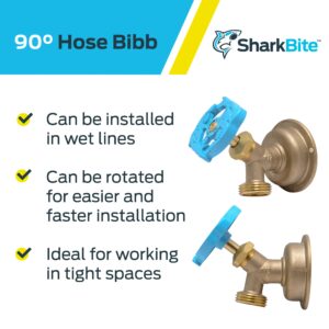 SharkBite 1/2 x 3/4 Inch MHT 90 Degree Hose Bibb, Multi Turn, Push To Connect Brass Plumbing Fitting, PEX Pipe, Copper, CPVC, PE-RT, HDPE, 24626LF