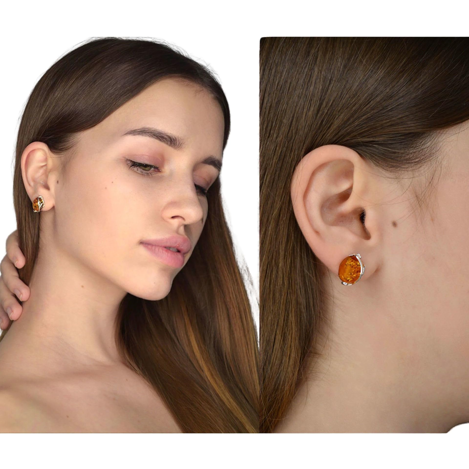 Sterling Silver and Baltic Honey Amber Stud EarringsMonique