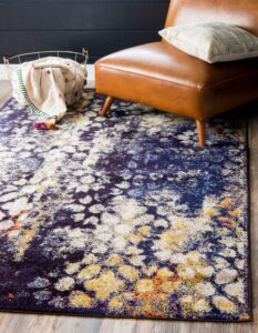 unique loom vita collection traditional over-dyed saturated floral medallions area rug, 8 x 10 ft, navy blue/ivory