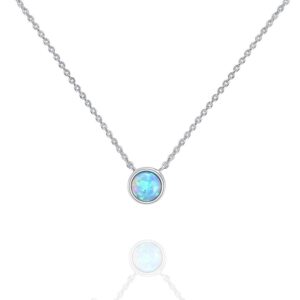 pavoi womens 14k gold plated – white gold round created blue opal necklace