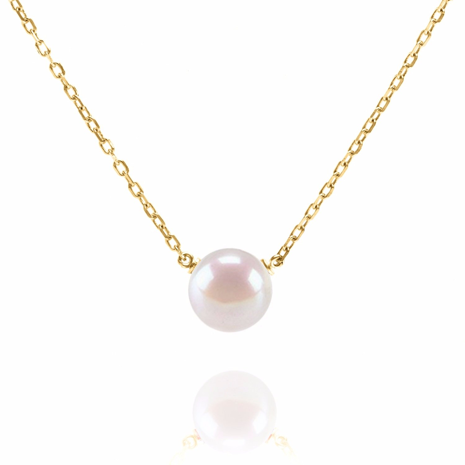 PAVOI Womens Handpicked AAA+ Freshwater Cultured Single Pearl- Yellow-Gold-Plated-Silver Necklace with Pendant