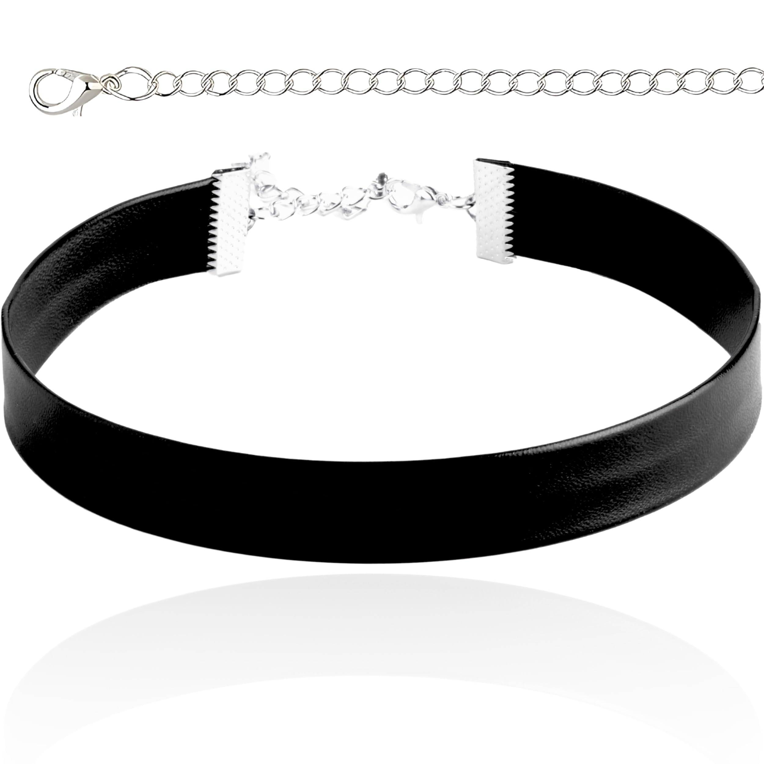 STACKABLE CREATIONS Black Leather Choker Necklace for Women - Plain, Goth Style, Sexy Neck Collar Choker Necklaces for Woman