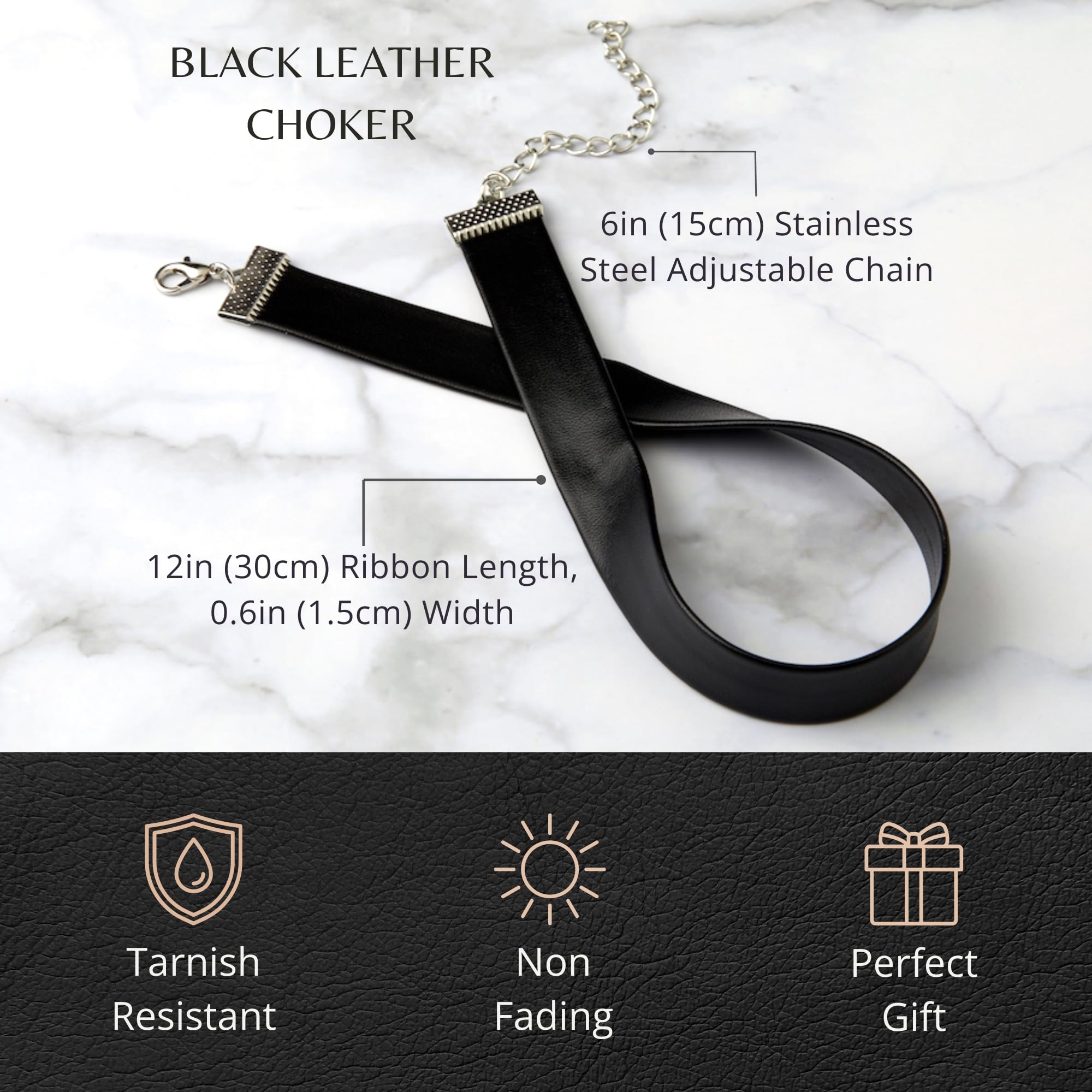 STACKABLE CREATIONS Black Leather Choker Necklace for Women - Plain, Goth Style, Sexy Neck Collar Choker Necklaces for Woman