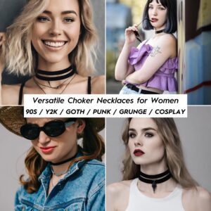 STACKABLE CREATIONS Black Leather Choker Necklace for Women - Plain, Goth Style, Sexy Neck Collar Choker Necklaces for Woman