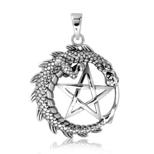 withlovesilver 925 sterling silver pentacle dragon wing pendant