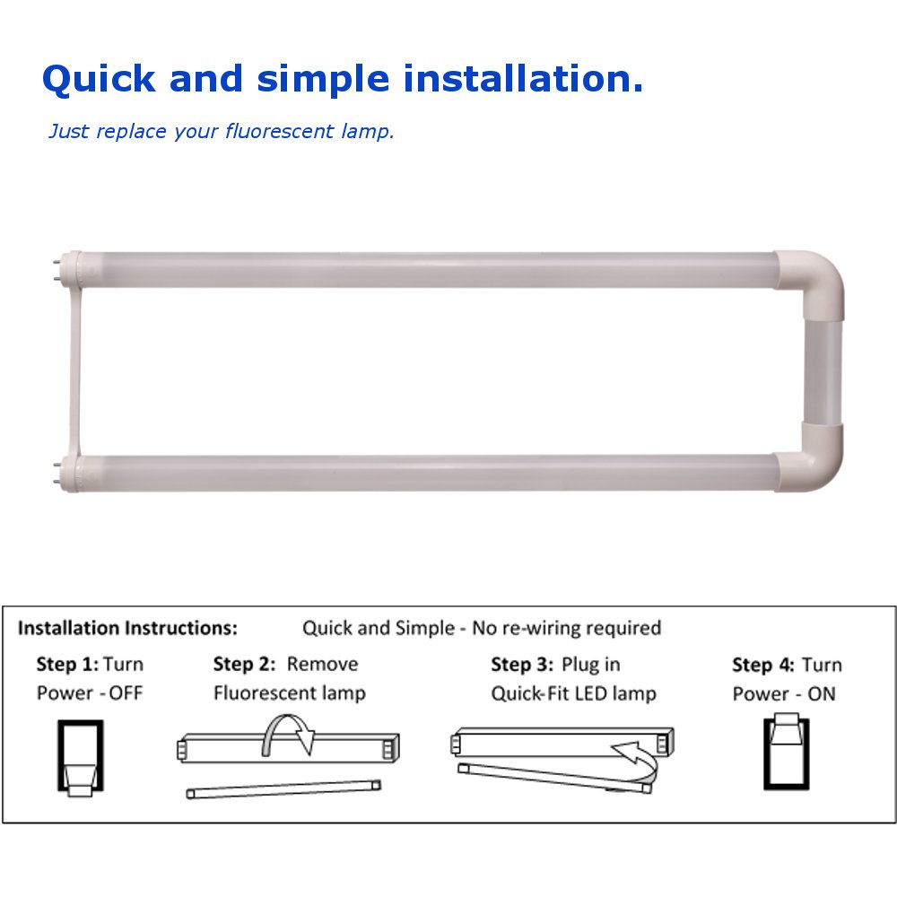 ELB Electronics LEDT8-17-850-B-FHF U6 10-Pack LEDT8-17-850-B-FHF U6, Plug and Play LED 6" U-Bend lamp, 17.5W, 5000K (Daylight), T8 and T12 Ballast Compatible, ETL Listed, White (Pack of 10)