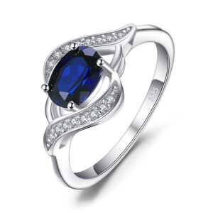 jewelrypalace 1ct oval created blue sapphire rings for women, 14k white gold plated 925 sterling silver ring for girl, gemstone jewelry sets promise rings l