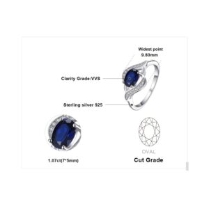 JewelryPalace 1ct Oval Created Blue Sapphire Rings for Women, 14K White Gold Plated 925 Sterling Silver Ring for Girl, Gemstone Jewelry Sets Promise Rings L