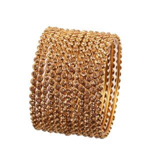 Touchstone "Golden Bangle Collection Yellow Rhinestone Traditional Single Line Stunning Indian Bollywood Designer Jewelry Metal Bangle Bracelets In Antique Gold Tone For Women. Set Of 12