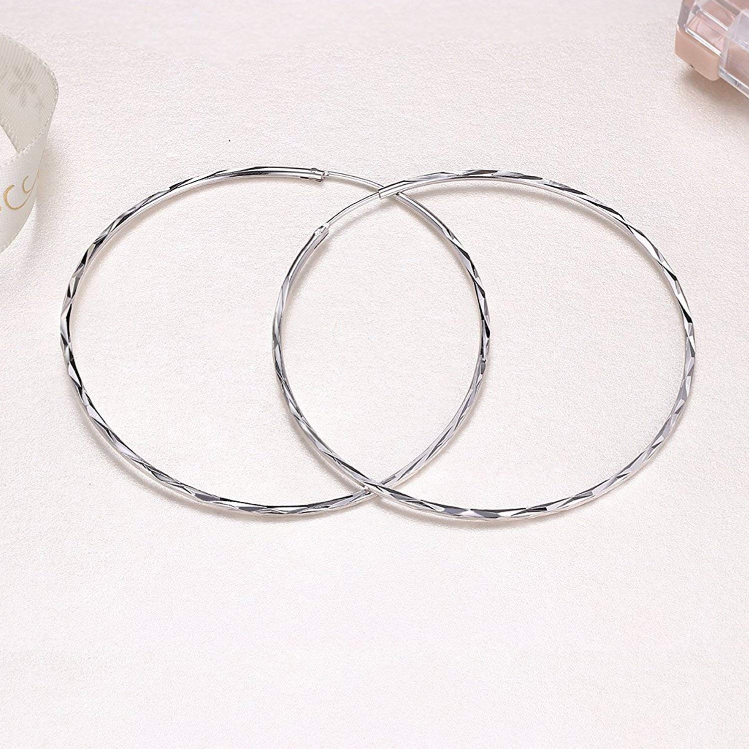 POPLYKE 925 Sterling Silver Circle Endless Hoop Earrings for Women (40MM Hoop Earrings)