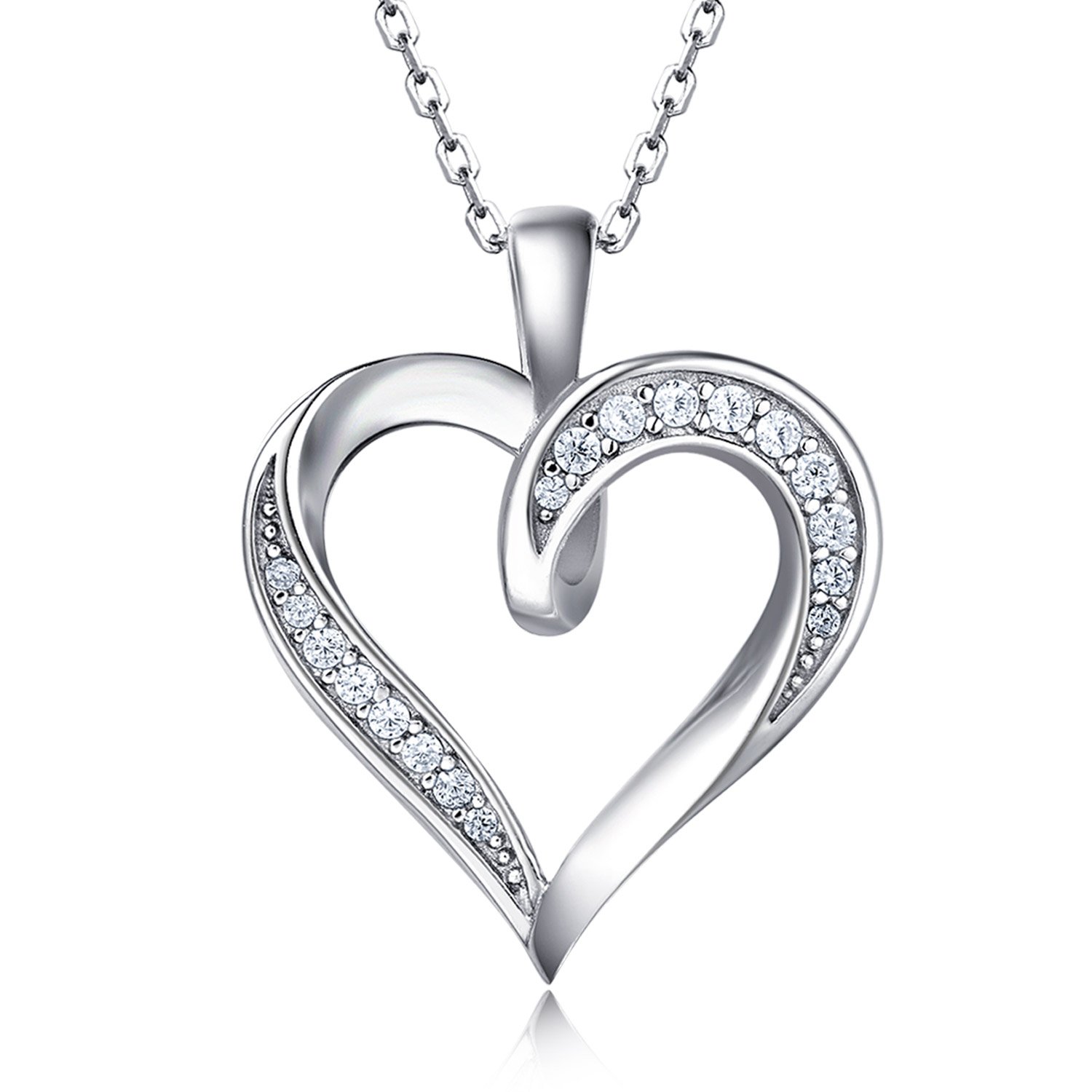 Billie Bijoux Silver Love Heart Necklace 925 Sterling Silver Platinum Plated Round CZ Woman's jewelry Gifts for Women