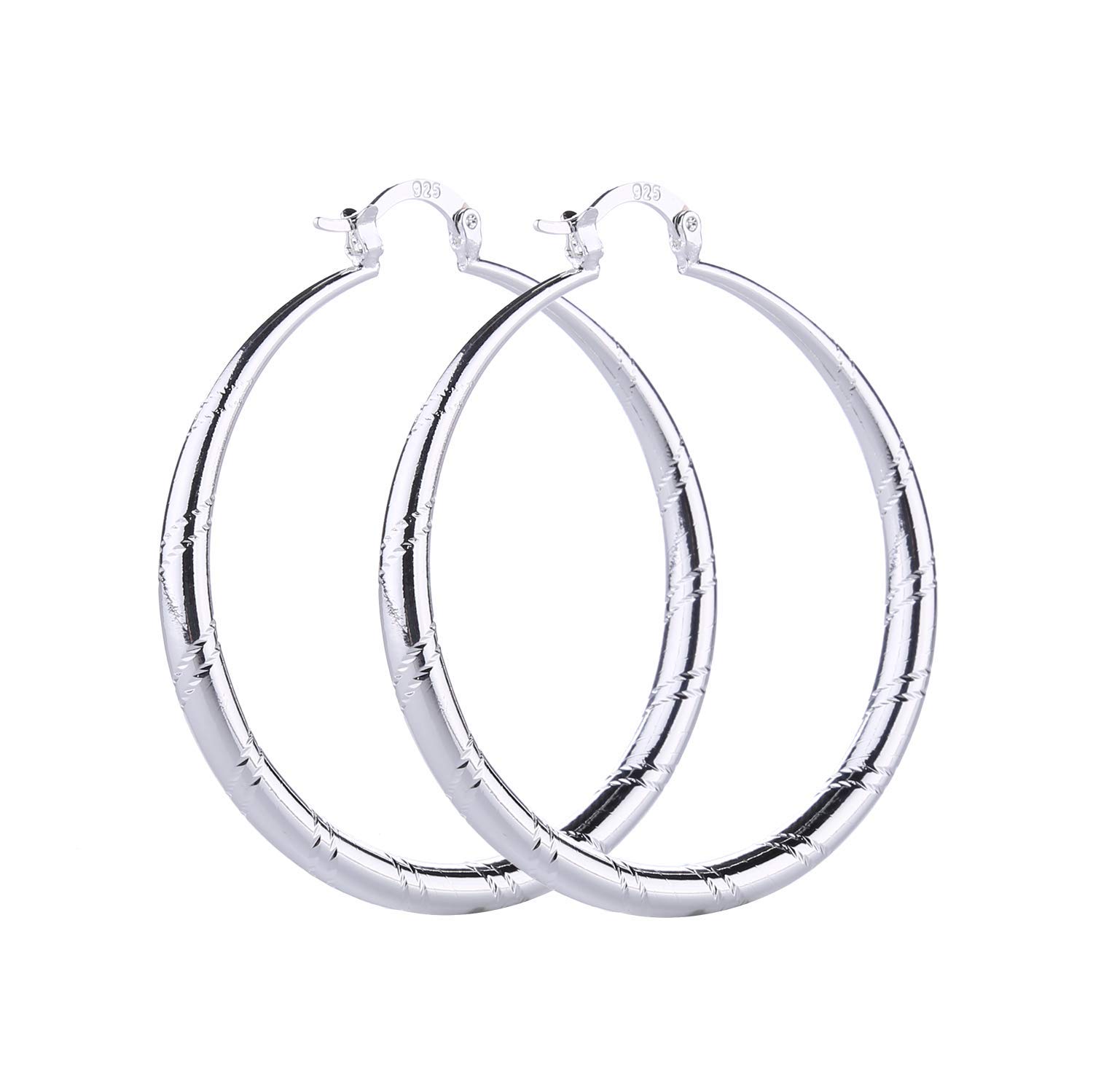 SOSUO Women Fashion 925 Sterling Solid Silver Ear Stud Hoop Earrings Wedding Jewelry (1.58 inch), One Size