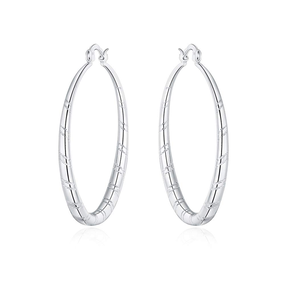 SOSUO Women Fashion 925 Sterling Solid Silver Ear Stud Hoop Earrings Wedding Jewelry (1.58 inch), One Size