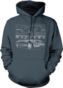 lucky ride mustang pony hoodie grill with ford car hooded sweatshirt, char, l